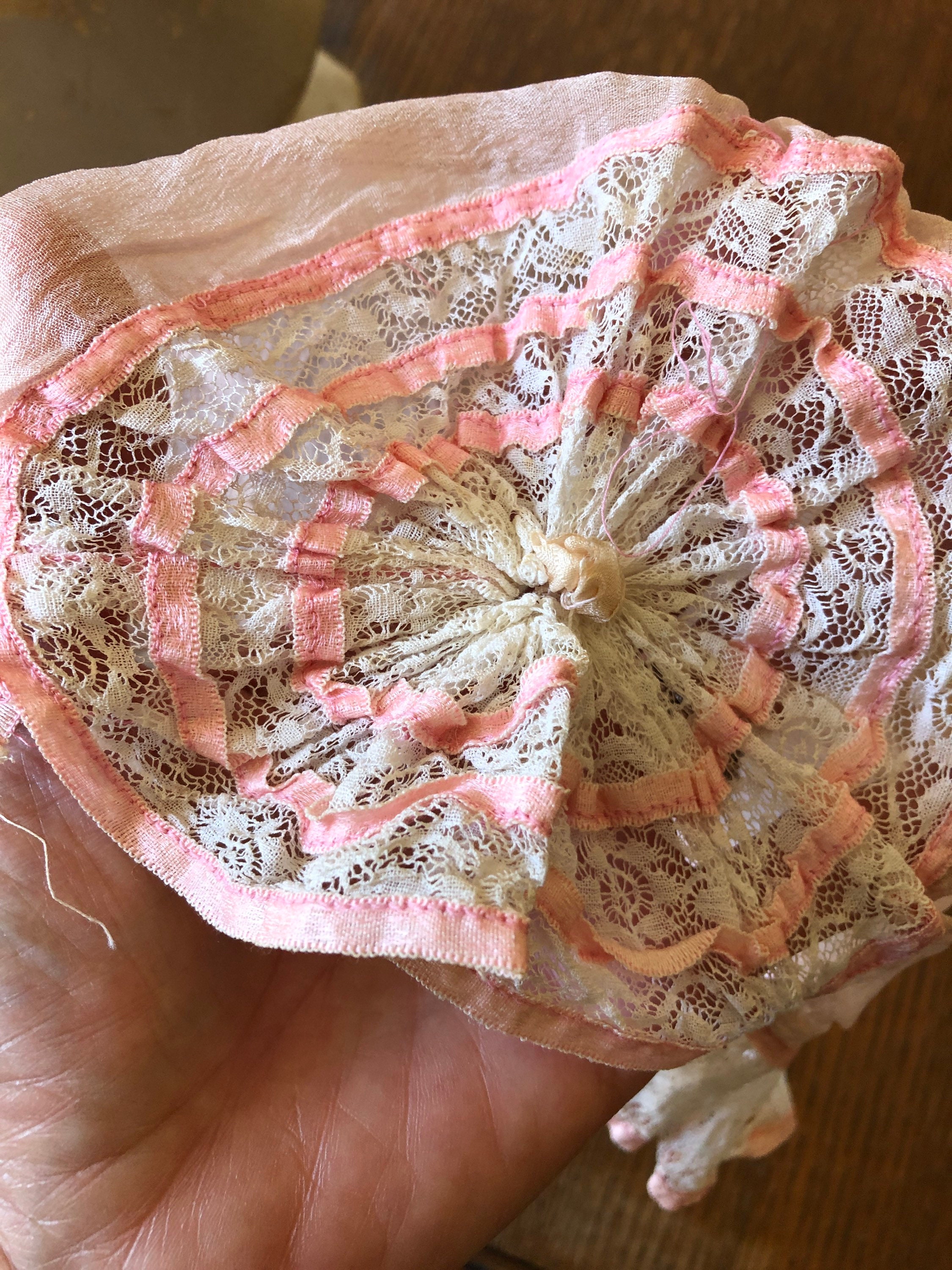 Antique Victorian Lace Lingerie Bonnet Night Cap With Silk Ribbons ...