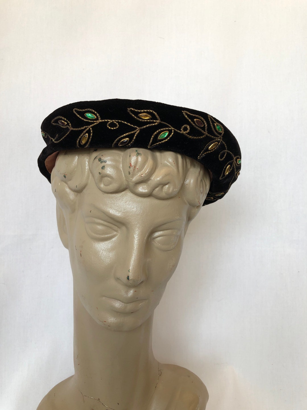 Vintage Sherman’s of St. Louis Velvet Bejeweled Beret Hat - Etsy