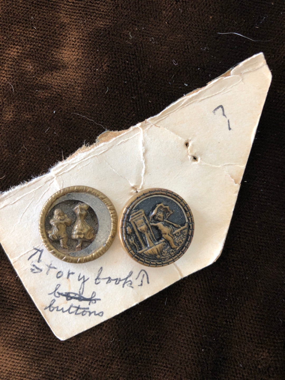 Two Antique Storybook Buttons One French Pantomime, the Other Child at ...