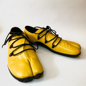 Handmade Yellow Italian Leather Tabi Boots, Split Toe Jikatabi Loafers ...
