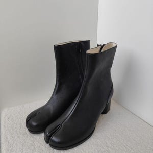 Women Heel Tabi Boots Split Toe Chunky High Heel Handmade BLACK ...