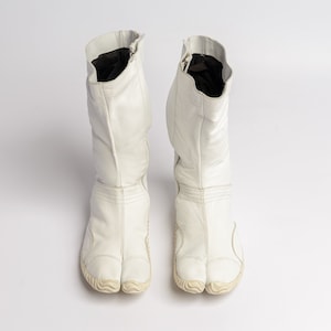 White Women's Leather Tabi Split-toe White Boots With Zipper - Etsy