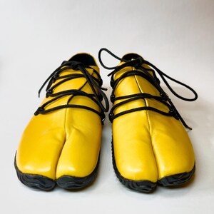 Handmade Yellow Italian Leather Tabi Boots, Split Toe Jikatabi Loafers ...