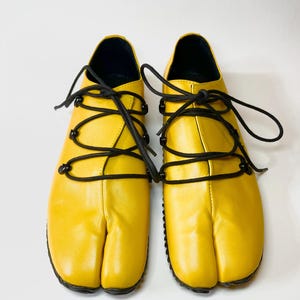 Handmade Yellow Italian Leather Tabi Boots, Split Toe Jikatabi Loafers ...