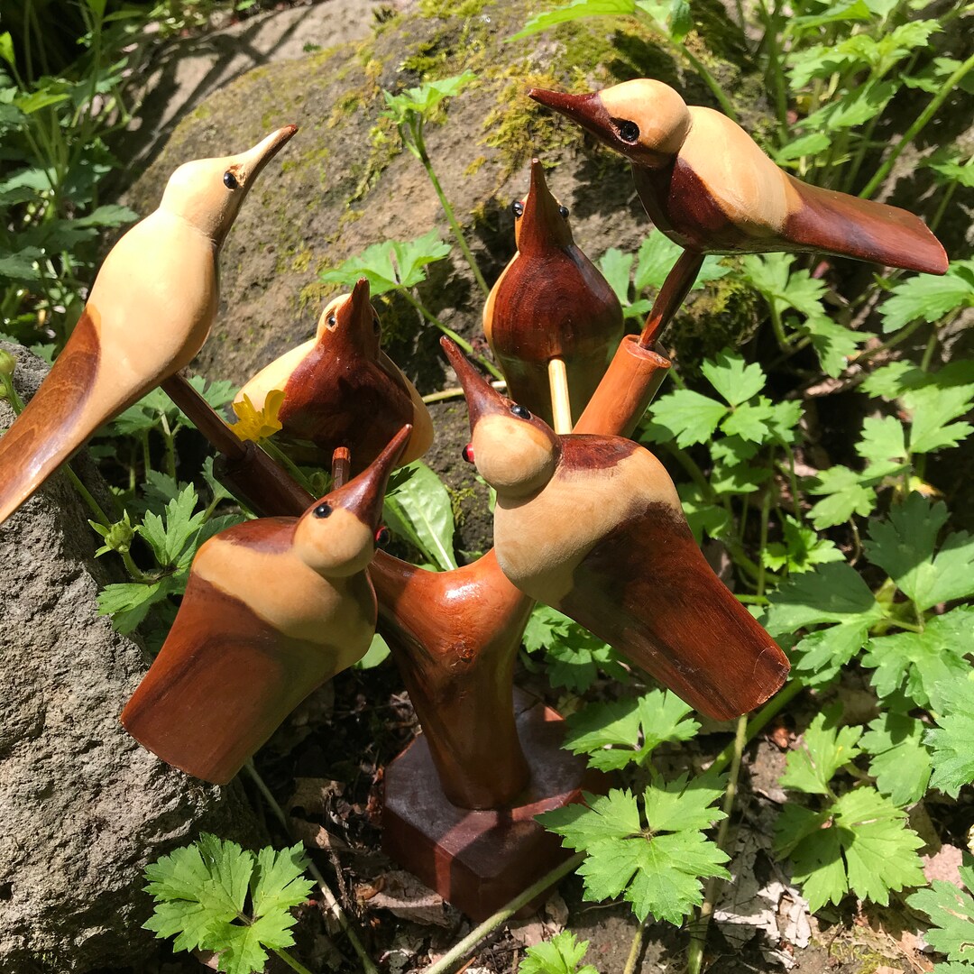 Hand Carved Wooden Tree With Six Birds - Etsy