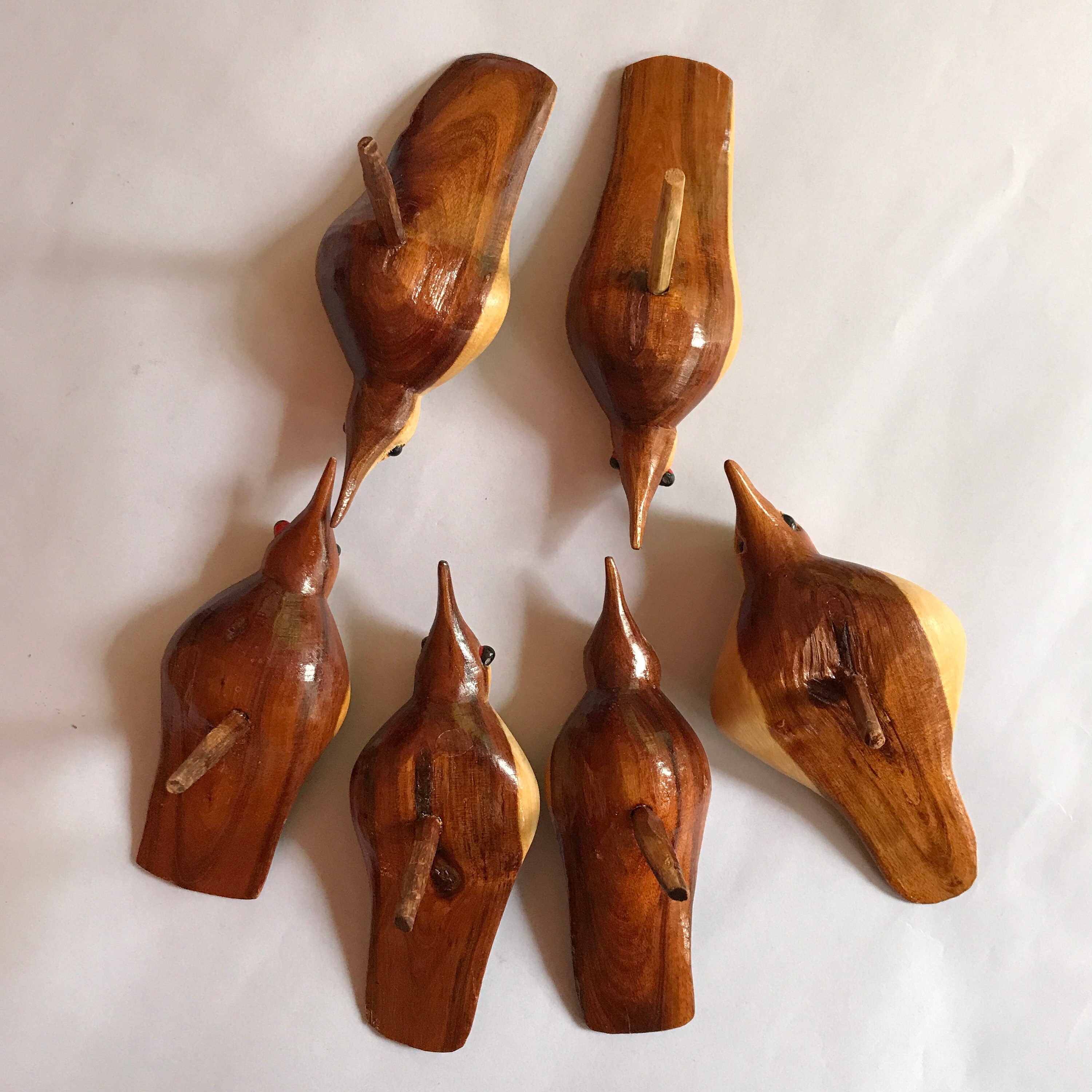 Hand Carved Wooden Tree With Six Birds - Etsy