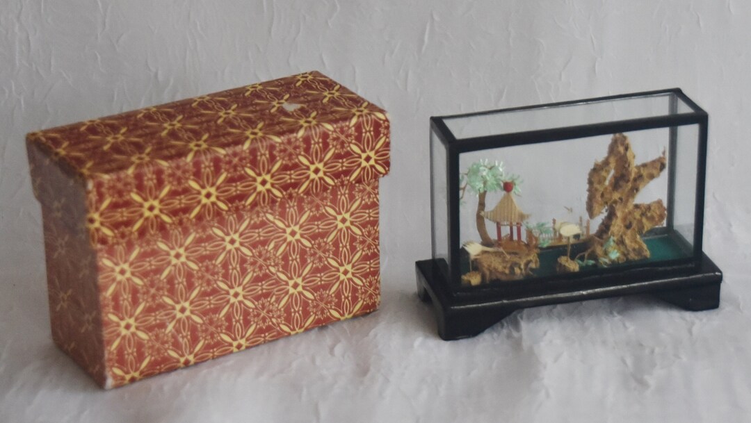Miniature Diorama Carved Cork Encased in Glass Case With Original Box 3 ...