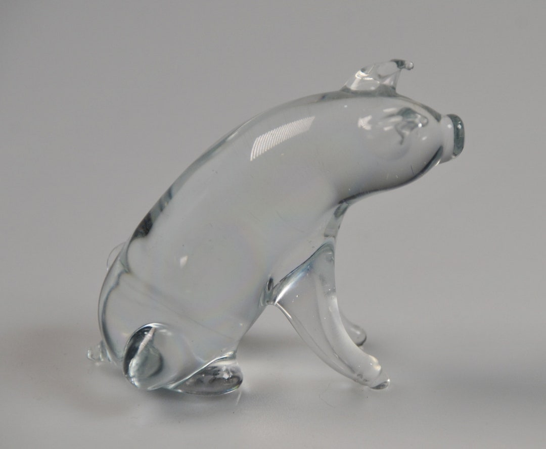 Miniature Pig Crystal Glass Figurine Pig 2.5" X 2" Sitting Piglet ...