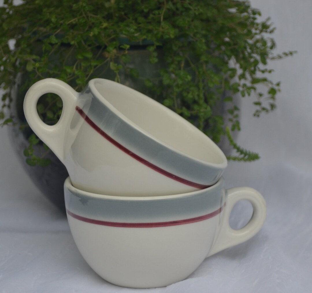 Eb3299 Restaurant Ware Coffee Tea Cups White Gray Burgundy - Etsy