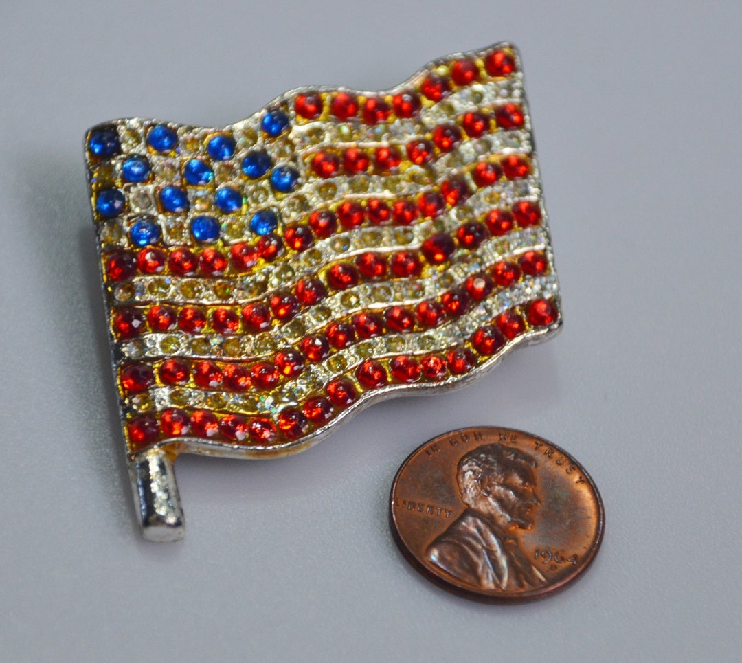 Broche drapeau américain INSOLITE Extra large vintage rouge blanc bleu ...