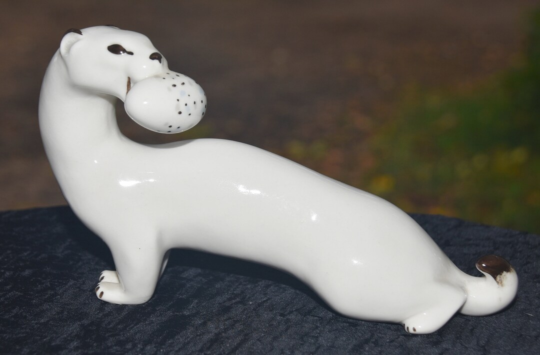 Ermine Weasel Ferret Russian Lomonosov Porcelain Figurine White 7" Long ...