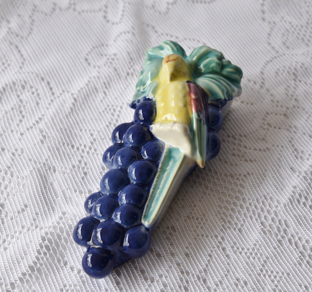 Wall Pocket Parakeet Parrot and Grapes Bas Relief Decor 8" Tall Heavy ...