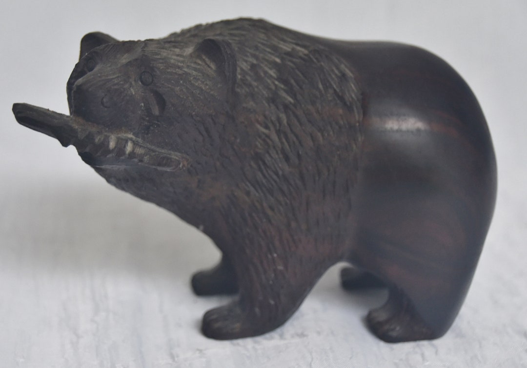 Grizzly Bear Ironwood Hand-carved Bear With Fish Salmon - Etsy