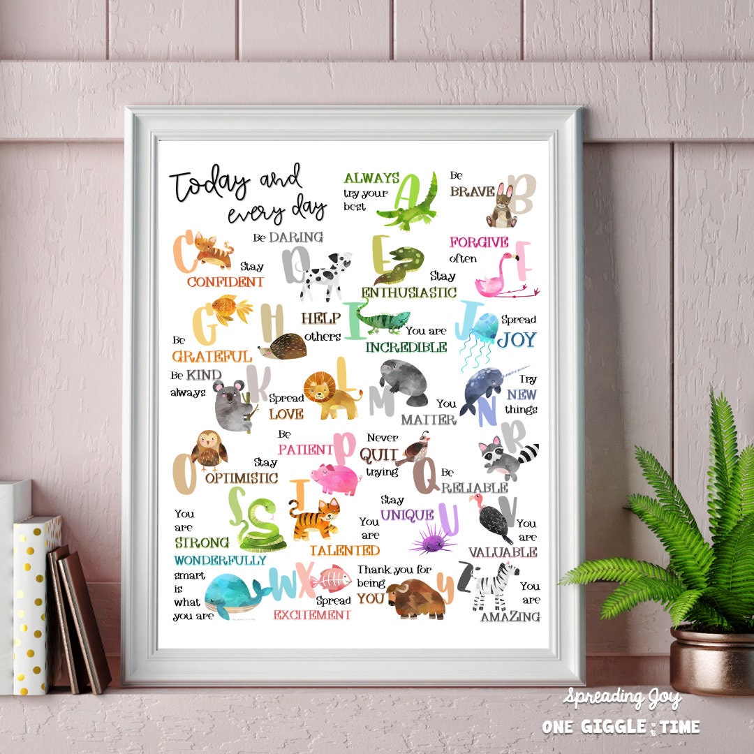 Positive Affirmation Alphabet Nursery Print Kids Room Wall Art Positive ...