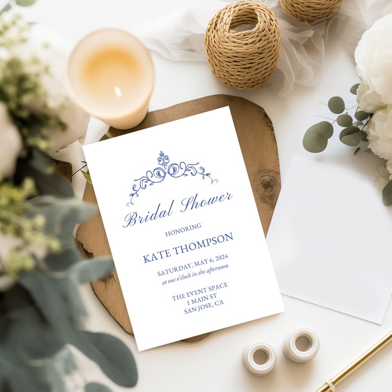 Modern Minimalist Blue Crown Editable 13 Canva Wedding Invitation ...