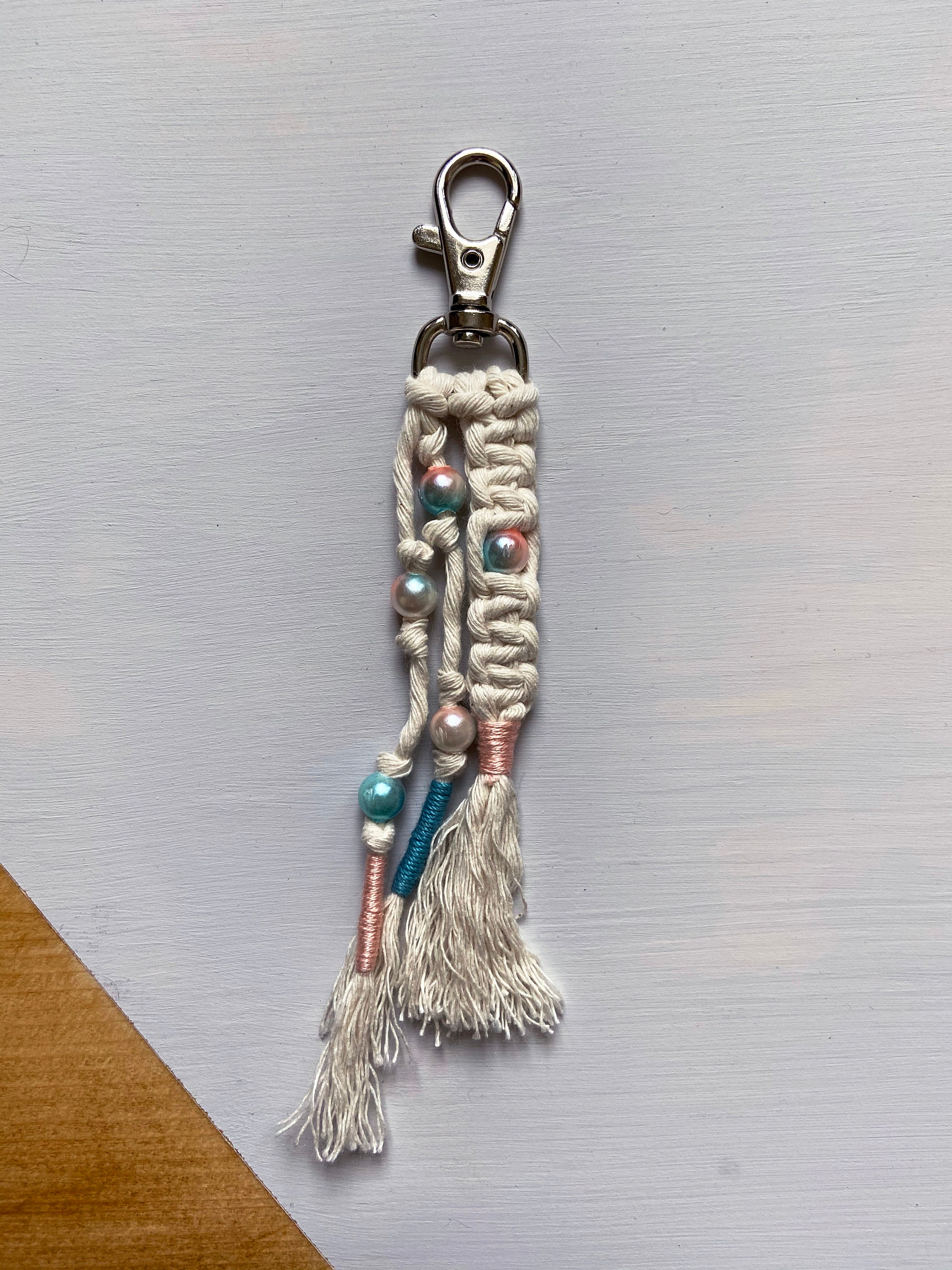 Macrame Beaded Keychains Macrame Cord Embroidery Wrapped Boho Keychains ...