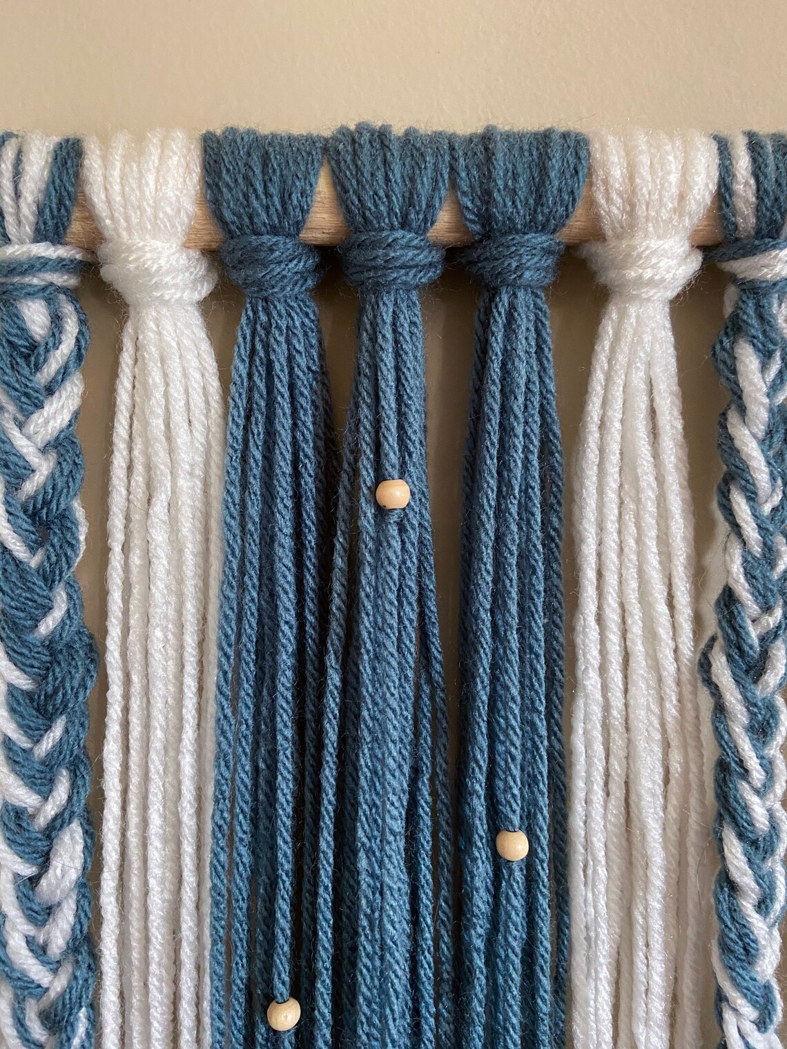 Yarn Wall Hanging Tapestry With Braids and Beads Fiber Art braided - Etsy