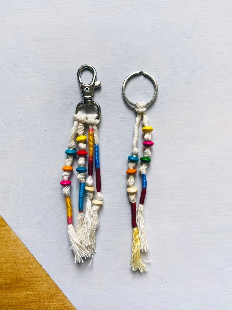 Macrame Beaded Keychains Macrame Cord Embroidery Wrapped | Etsy