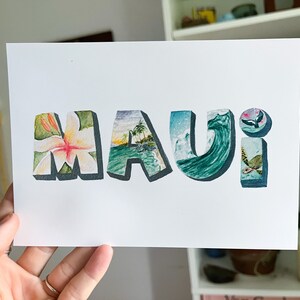 Maui Hawaii Sign Watercolor Art Print With Plumeria Turtle Whale Beach ...
