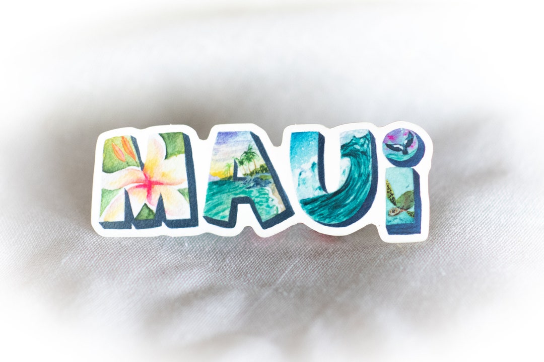 Maui Hawaii Sticker With Plumeria, Beach, Wave, Whale, and Turtle - Etsy