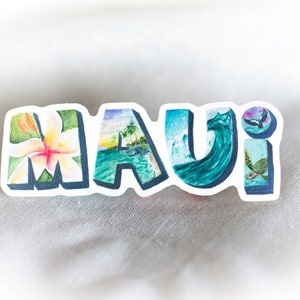 Maui Hawaii Sticker With Plumeria, Beach, Wave, Whale, and Turtle - Etsy