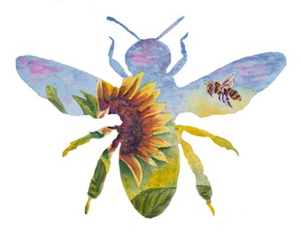 Sunflower and Bee Canvas Art Print Pollination Scene Wall Decor, Nature ...