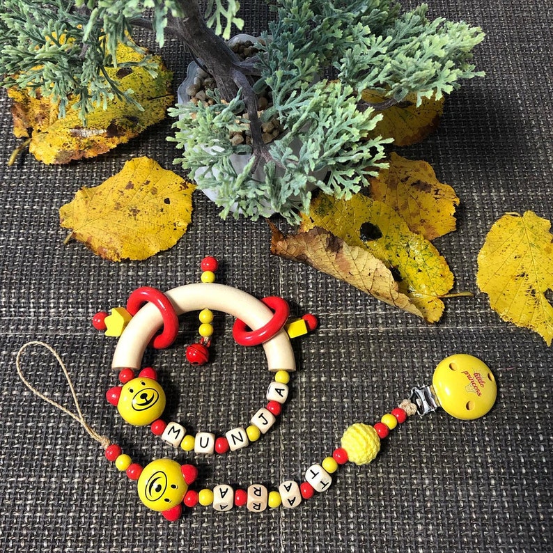 Personalized Pacifier Chain With Desired Name - With Grasping Toy in a ...