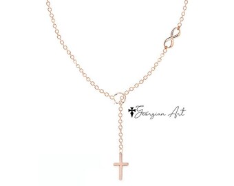 Solid Gold: 10K 14K or 18K Lariat Cross Necklace With | Etsy