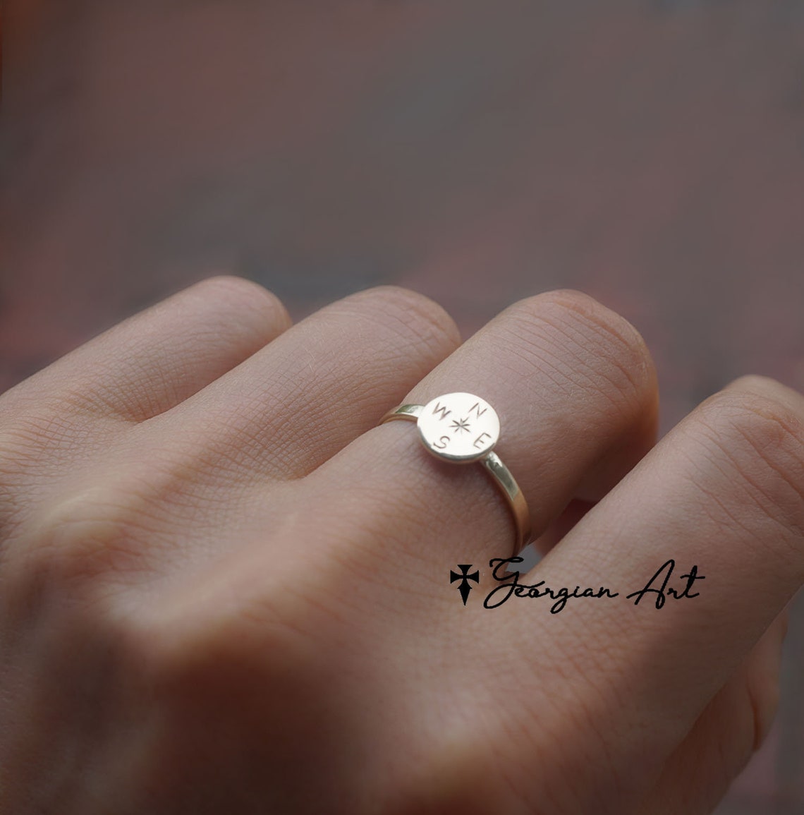 Solid Gold Compass Ring With Engraved Direction Signs Dainty - Etsy