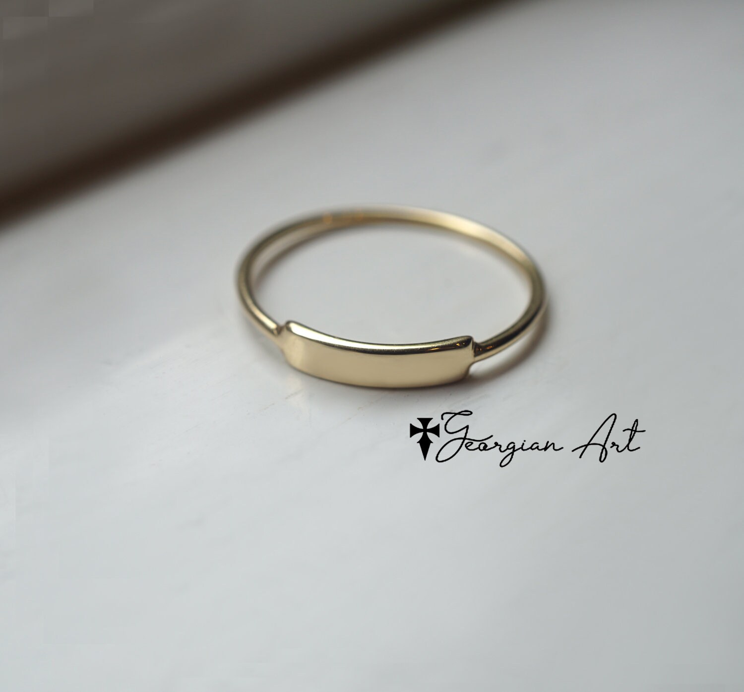 Solid Gold Bar Ring Stacking Ring With Engraved Name - Etsy