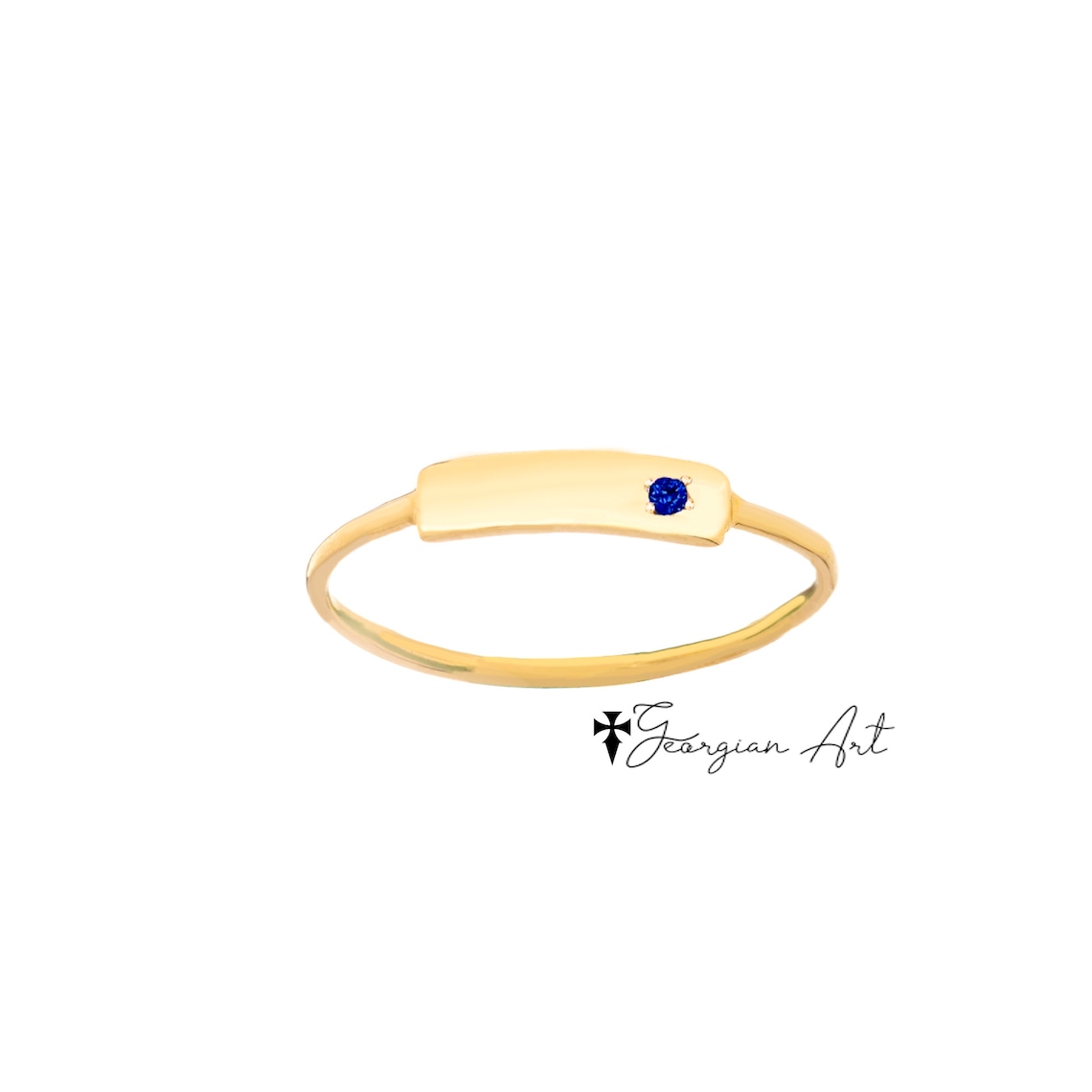 Solid Gold Stackable Bar Ring With Genuine Birthstone & | Etsy