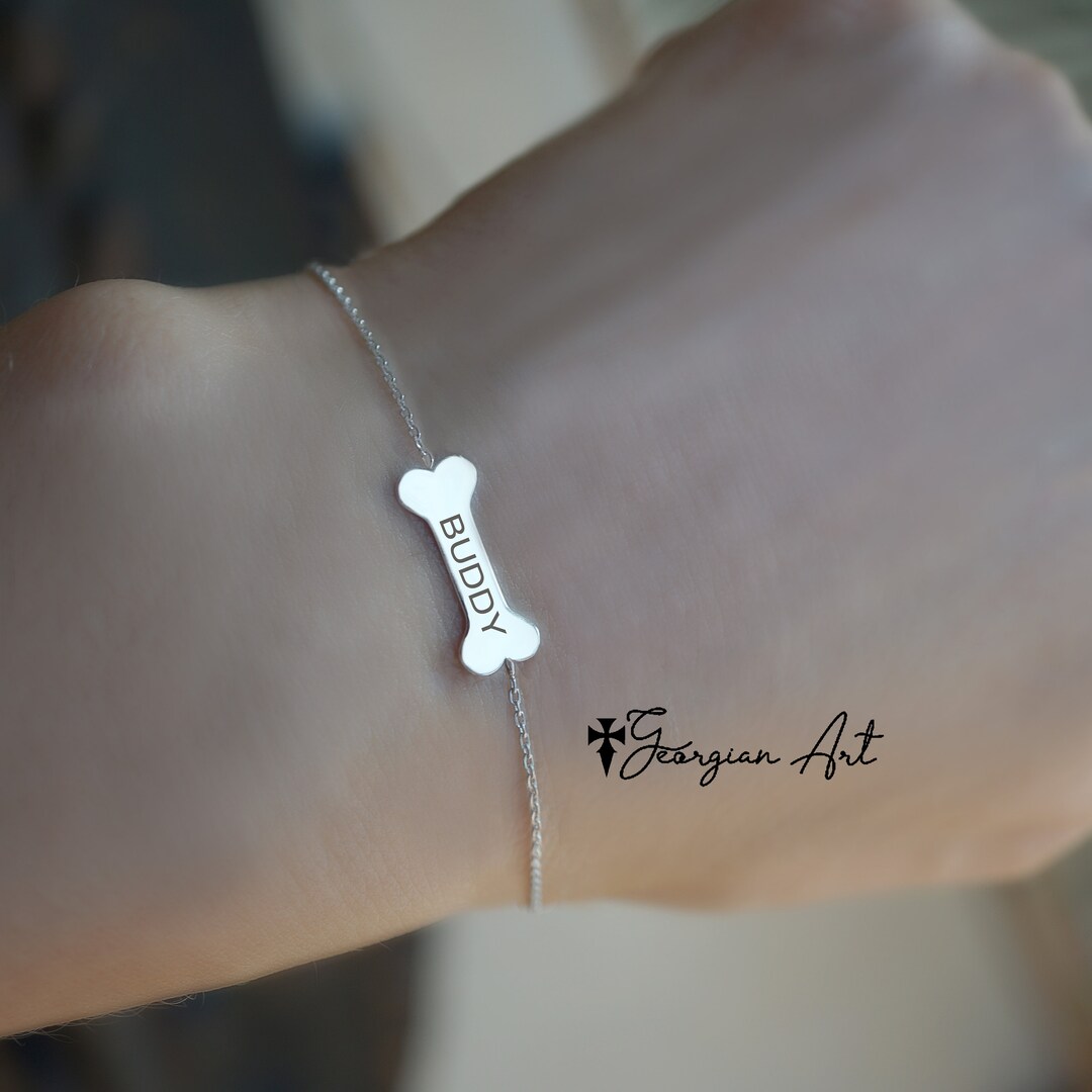 Solid Gold Mini Engraved Bone Charm Bracelet in Solid Gold: 10K, 14K or ...