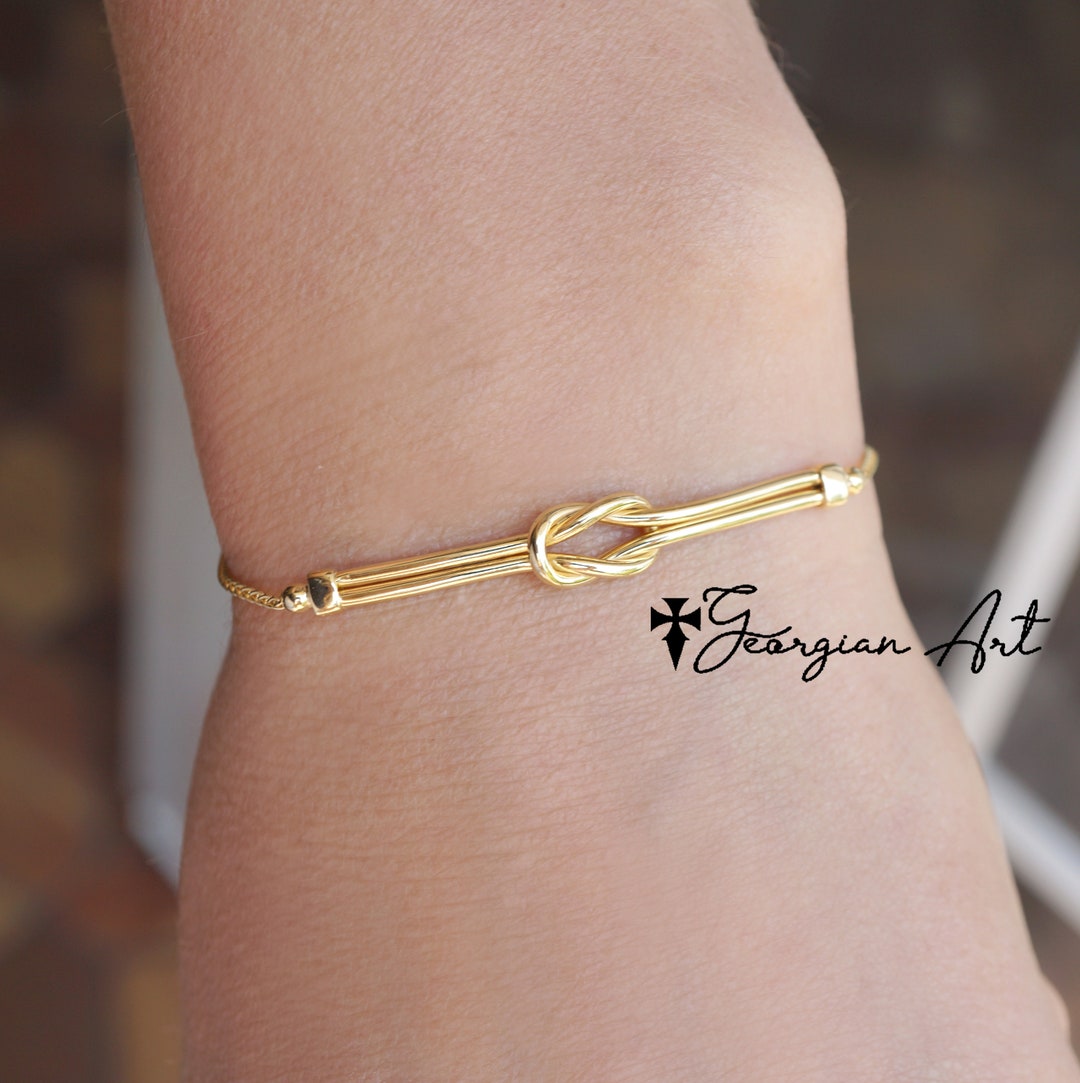 14K Solid Gold Love Knot Bolo Bracelet With Adjustable Clasp, Gift for ...