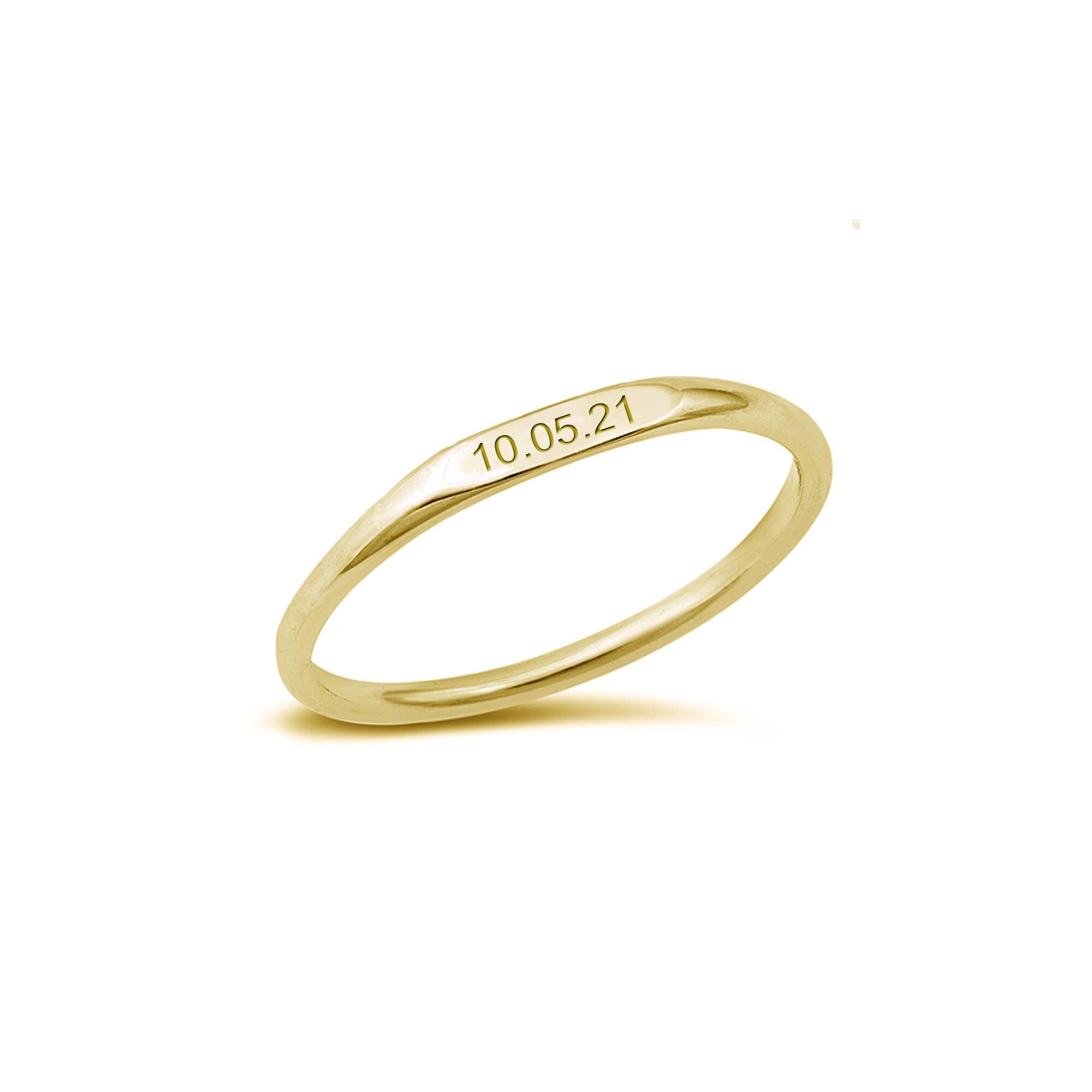 Solid Gold Personalized Mini Stackable Ring With Special Date, Trending ...