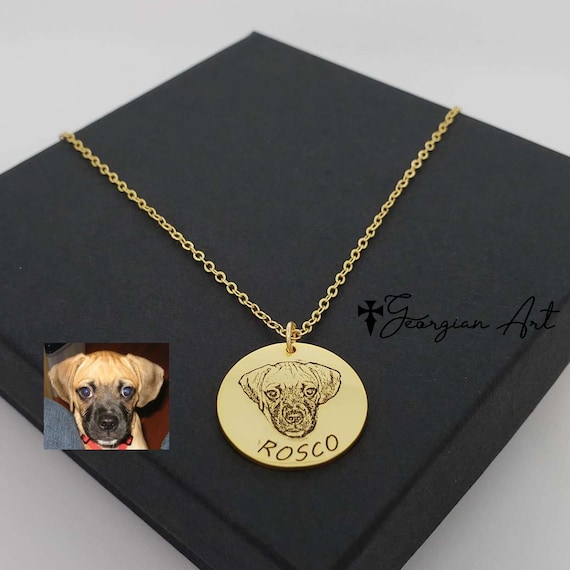 10K 14K or 18K Solid Gold Custom Pet Portrait Necklace With | Etsy