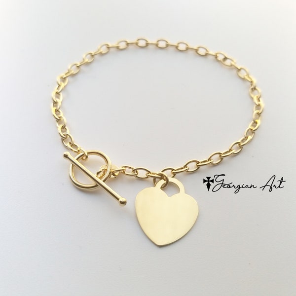 White Gold Heart Engravable Bracelet - Etsy