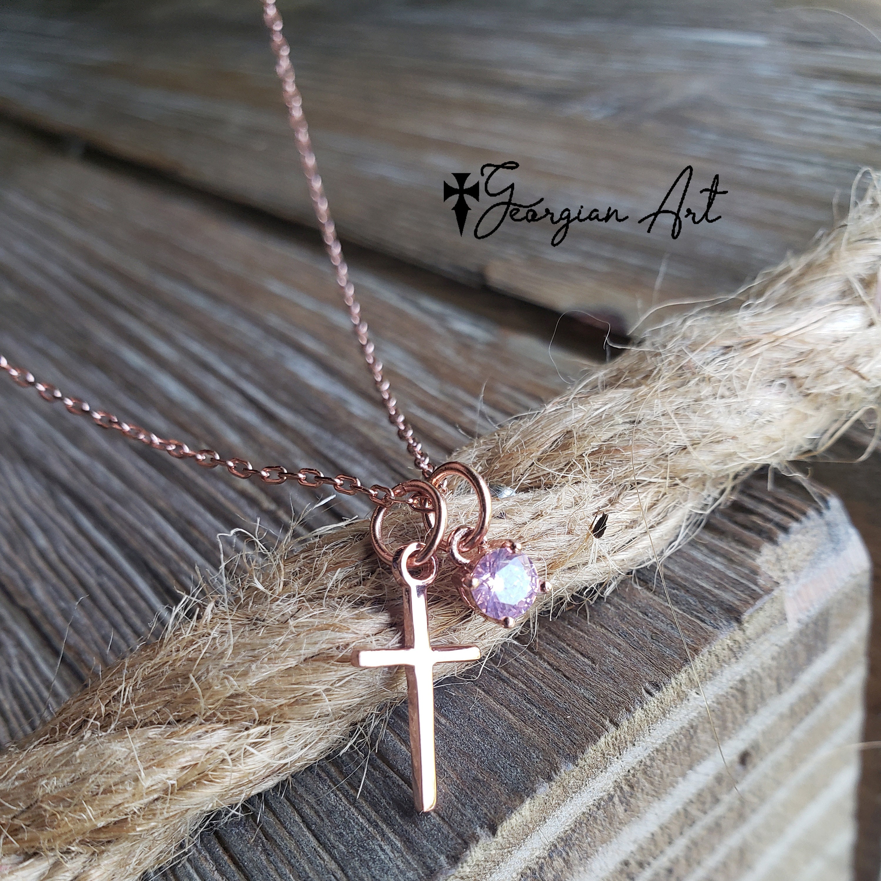 Solid Gold Mini Cross Necklace With Genuine Birthstone in 10K - Etsy