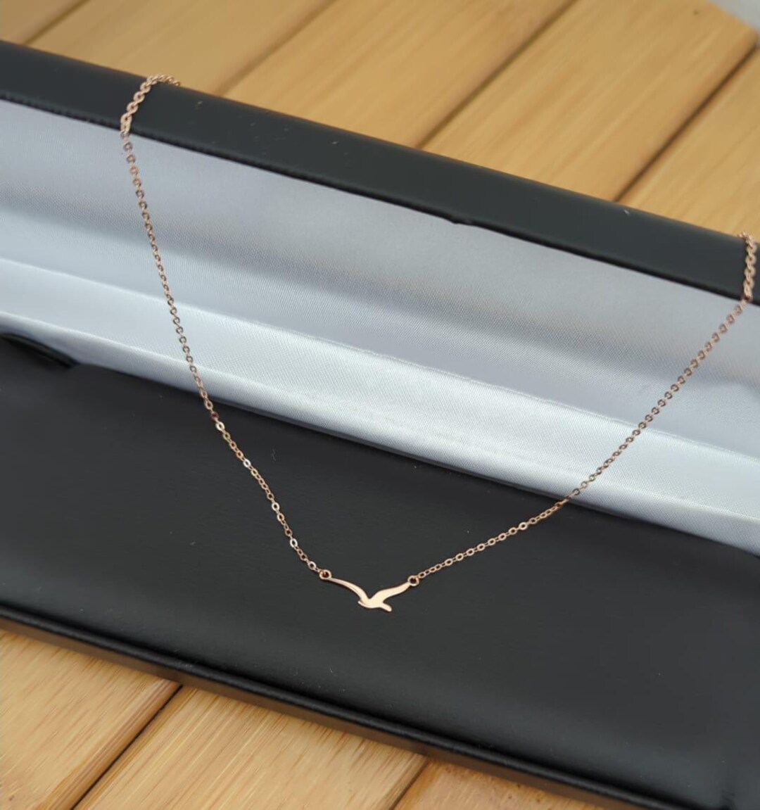 10K, 14K or 18K Solid Gold Flying Bird Charm Necklace in Yellow, Rose ...