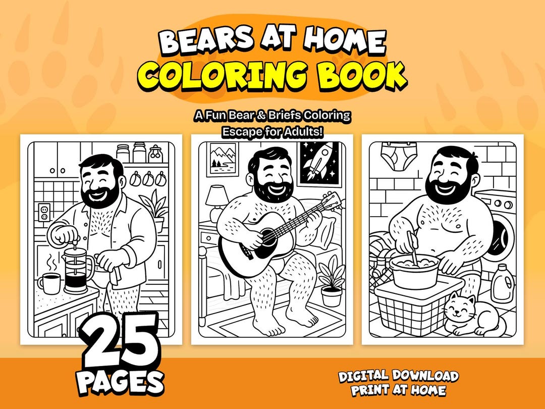 Gay Adult Coloring Book, Bear Coloring Pages Printable, Chubby Men in ...