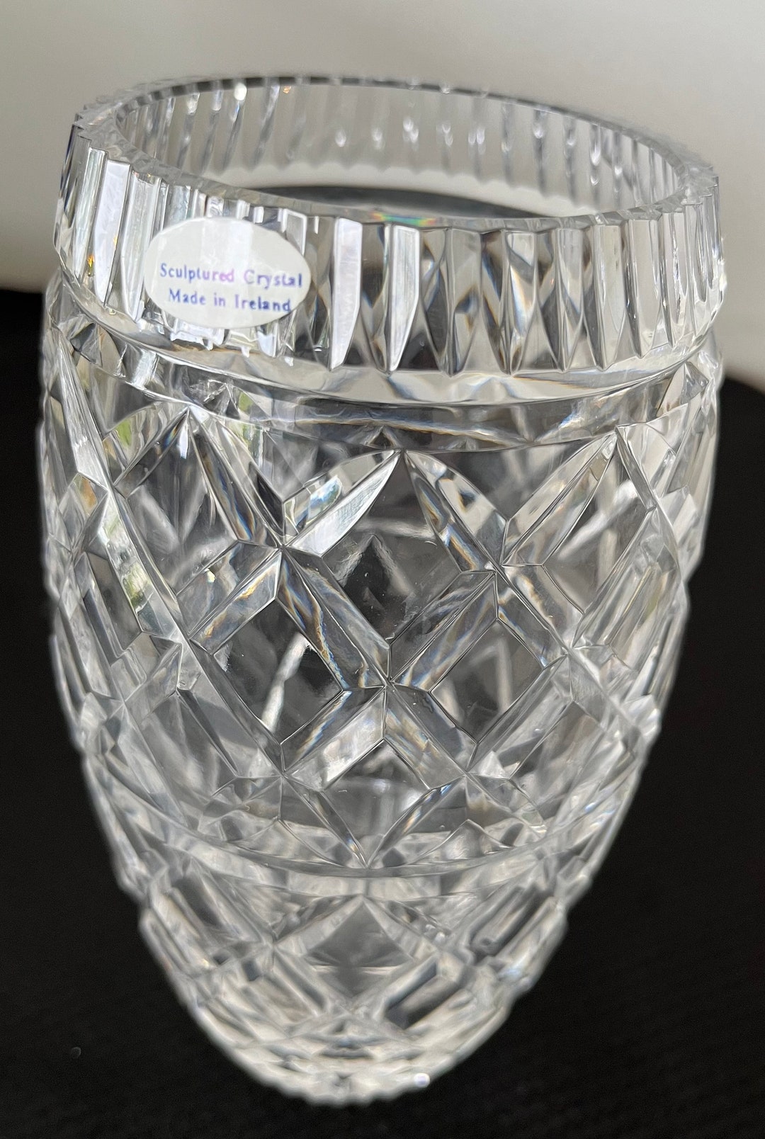 1980s Waterford Crystal Vase Gothic Mark - Diamond Cross Cut and Ribbed ...