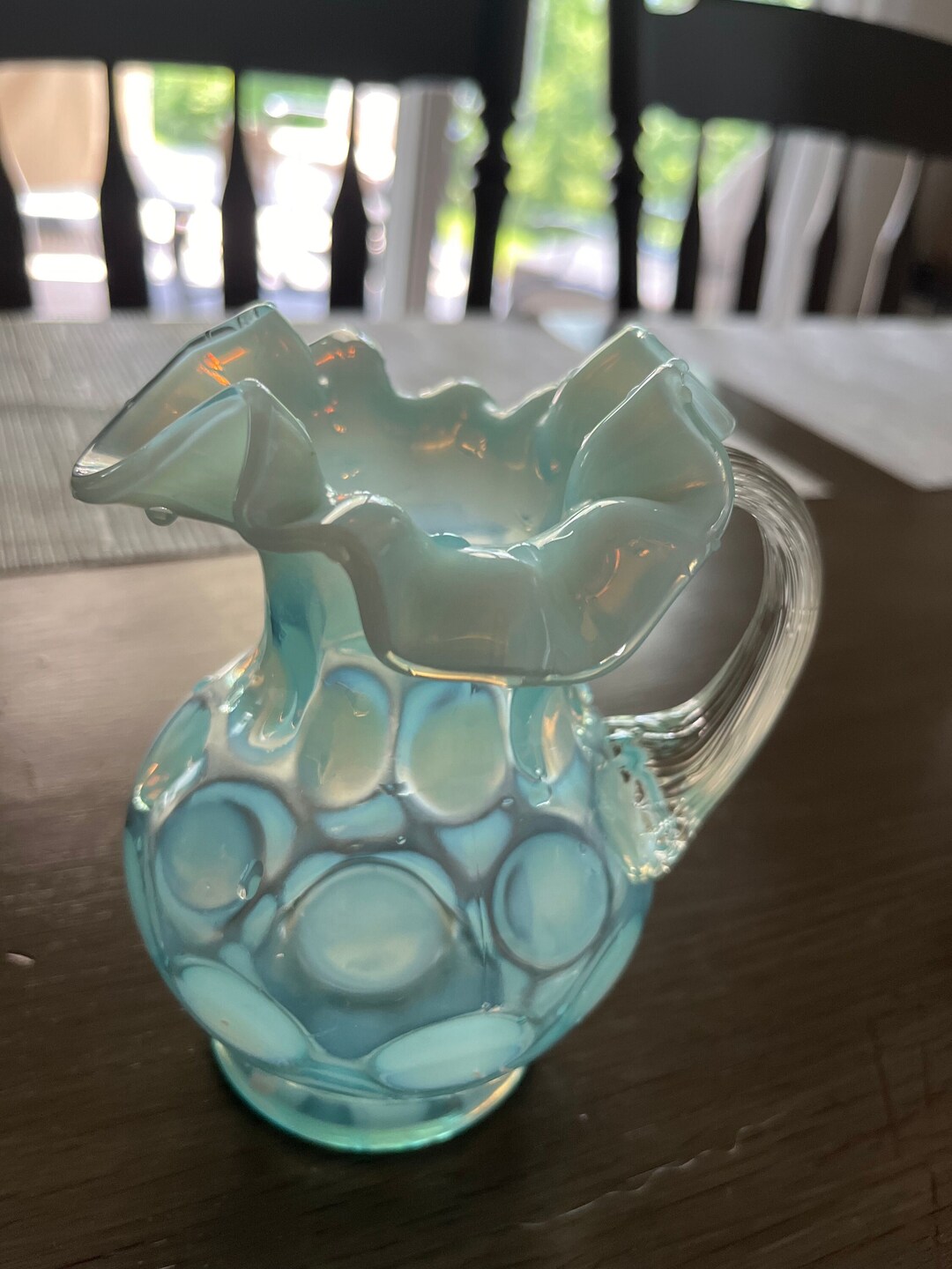 Vintage Fenton Blue Opalescent Coin Dot Ruffled Edge Pitcher - Etsy
