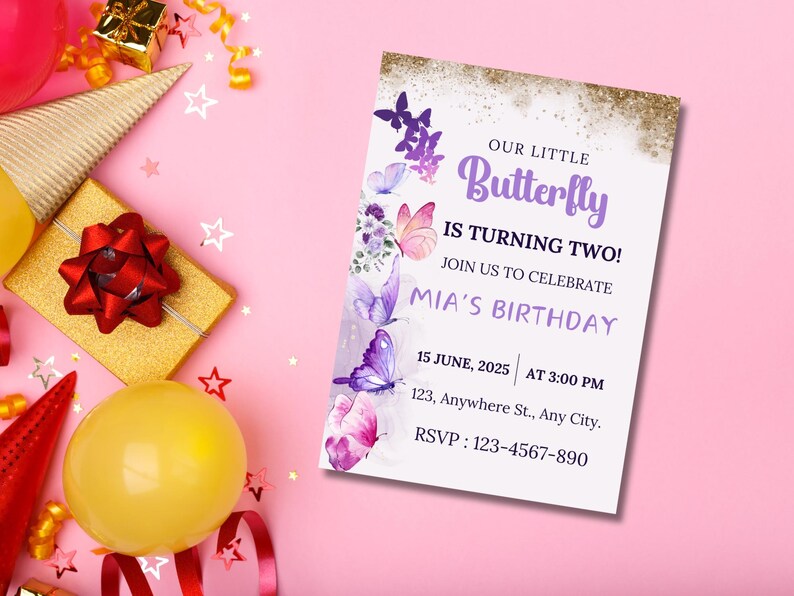 Butterfly Theme Birthday Invitation | Whimsical Butterfly Birthday ...