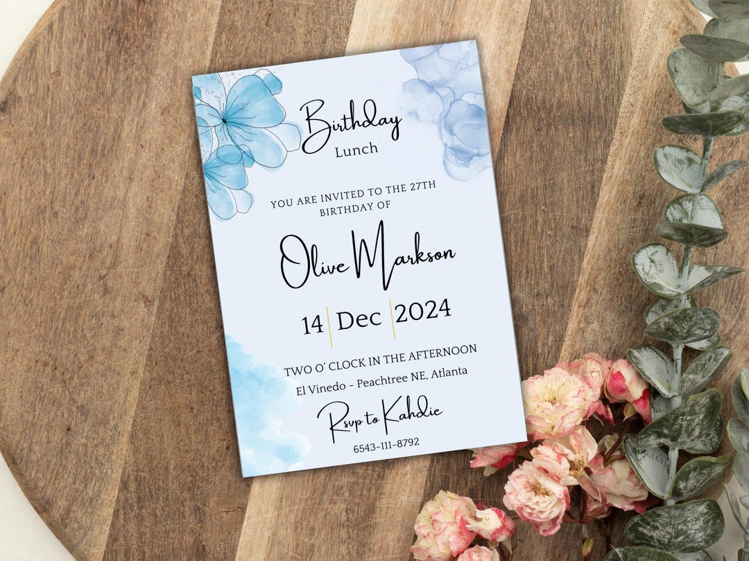 Ocean Blue Watercolor Birthday Invitation | Tranquil Blue Birthday ...