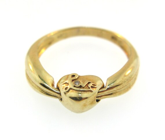 1970s 10K "Love" Ring with Diamond in Spinning Heart - Gem