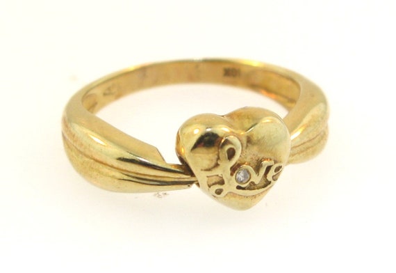 1970s 10K "Love" Ring with Diamond in Spinning Heart - Gem