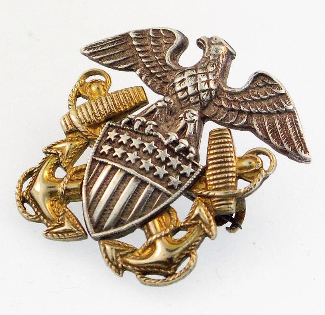 Vintage 1/20 10k Sterling Navy Eagle Shield Crossed Anchor Pin Back ...