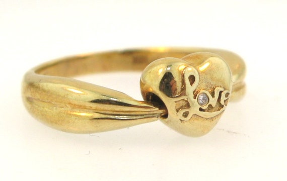 1970s 10K "Love" Ring with Diamond in Spinning Heart - Gem