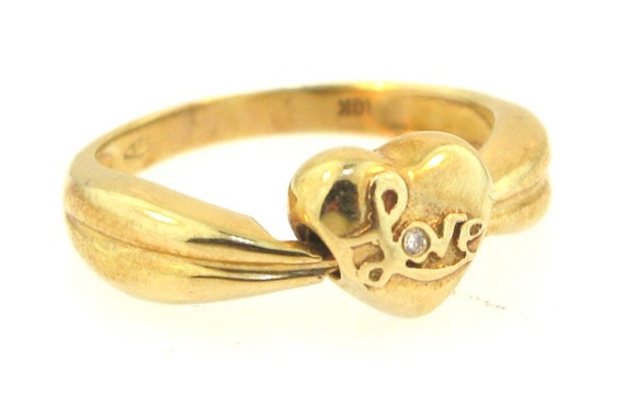 1970s 10K "Love" Ring with Diamond in Spinning Heart - Gem