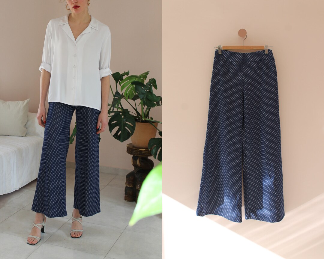 70s Vintage Flares in Blue Polka Dot, High Waisted Flares Polka Dot ...