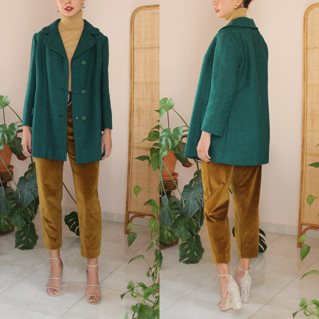 70s Vintage Wool Coat in Peacock Green, 70s Green Wool Coat, 70s Green ...